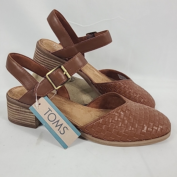 Toms | Shoes | New Toms Jaclyn Amber Brown Woven Leather Heel Sz 9 ...